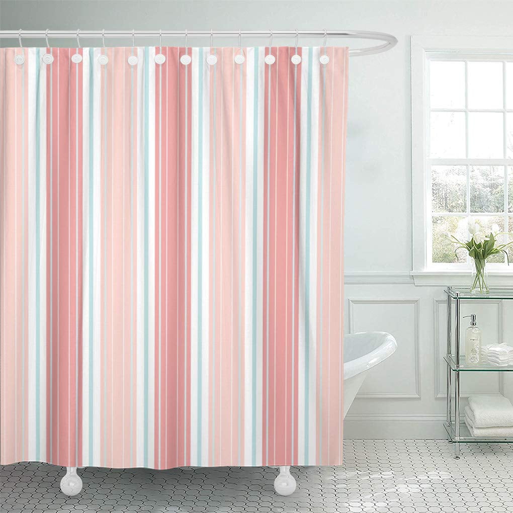 ATABIE Teal Pretty Coral Aqua on White Shabby Chic Pattern Shower ...