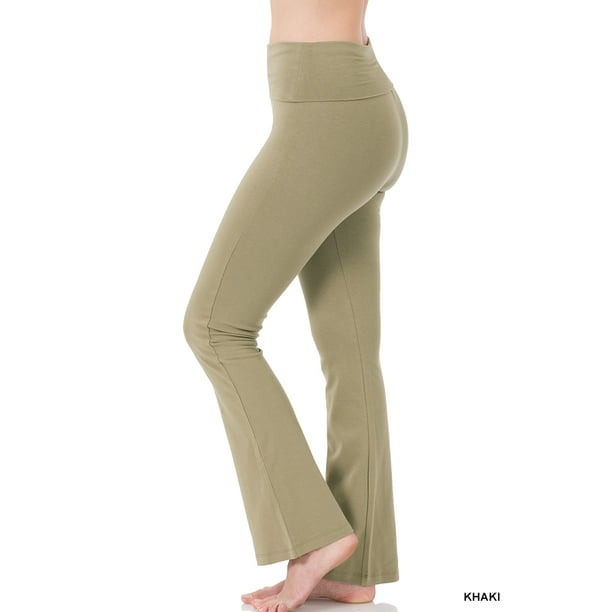 Zenana Womens And Plus Stretch Cotton Foldover Waist Bootcut Workout Yoga