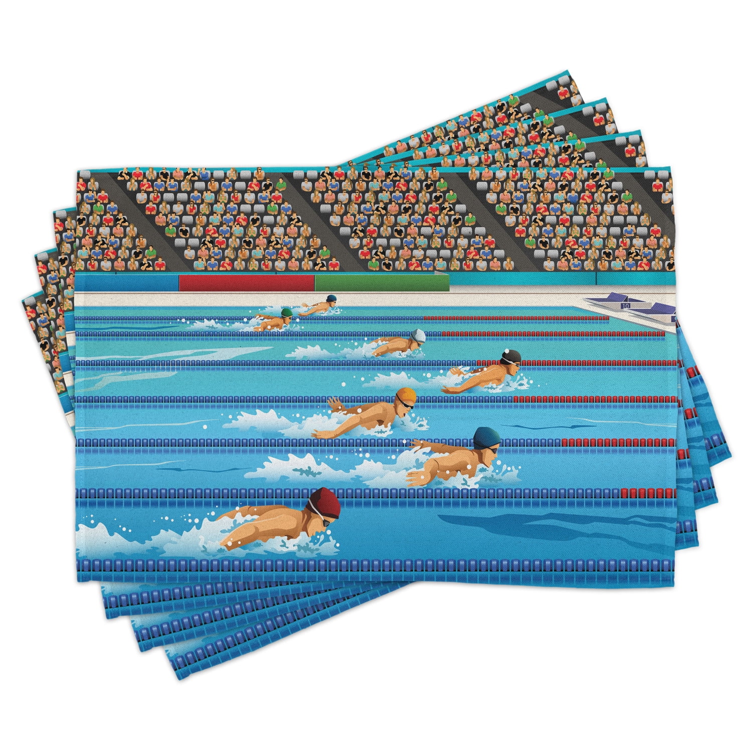 Ambesonne Cartoon Place Mats Set of 4, Olympics Swimming Race, Standard ...
