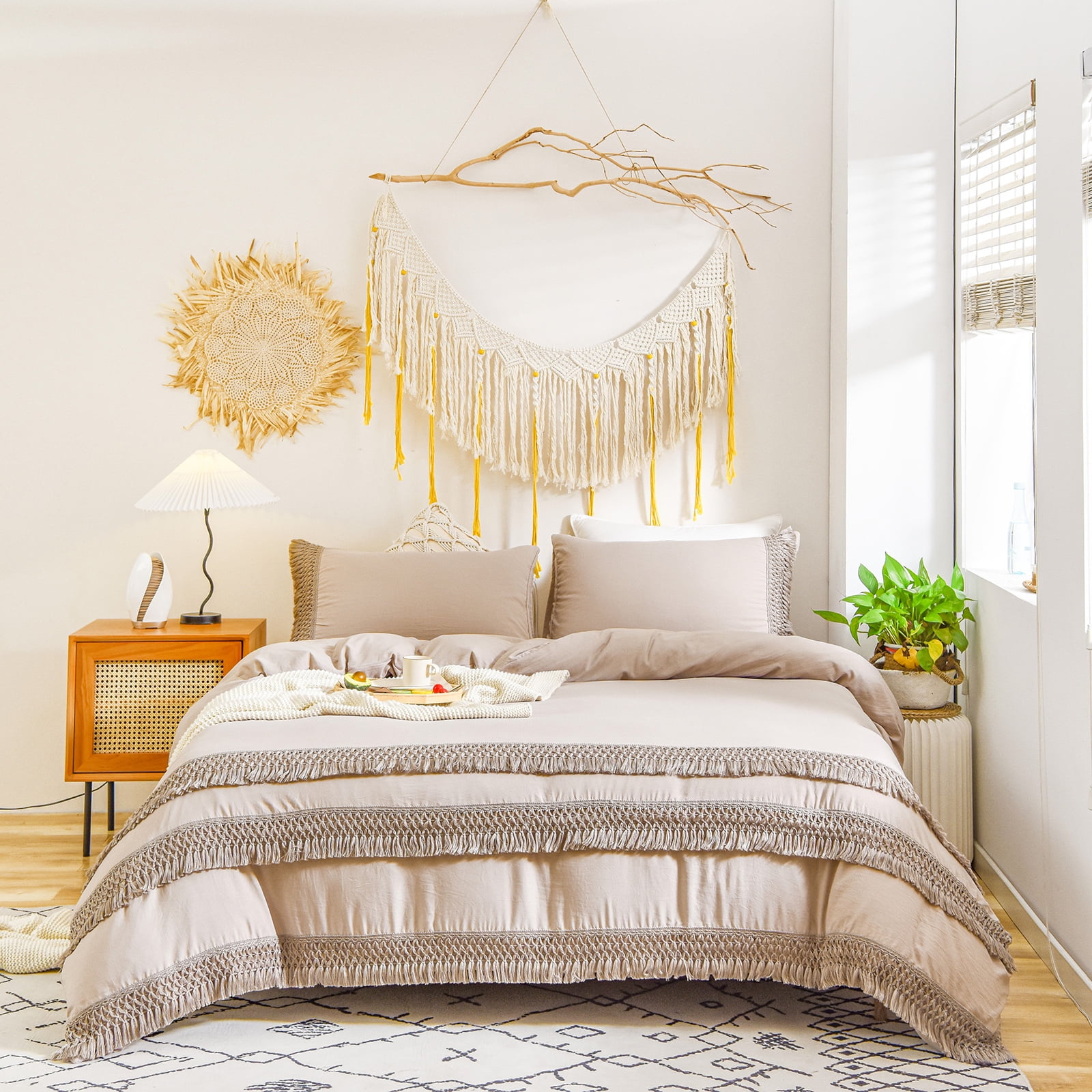 Move Over Macrame Tassel Bedding Sets Twin Taupe Duvet Cover Set Twin ...