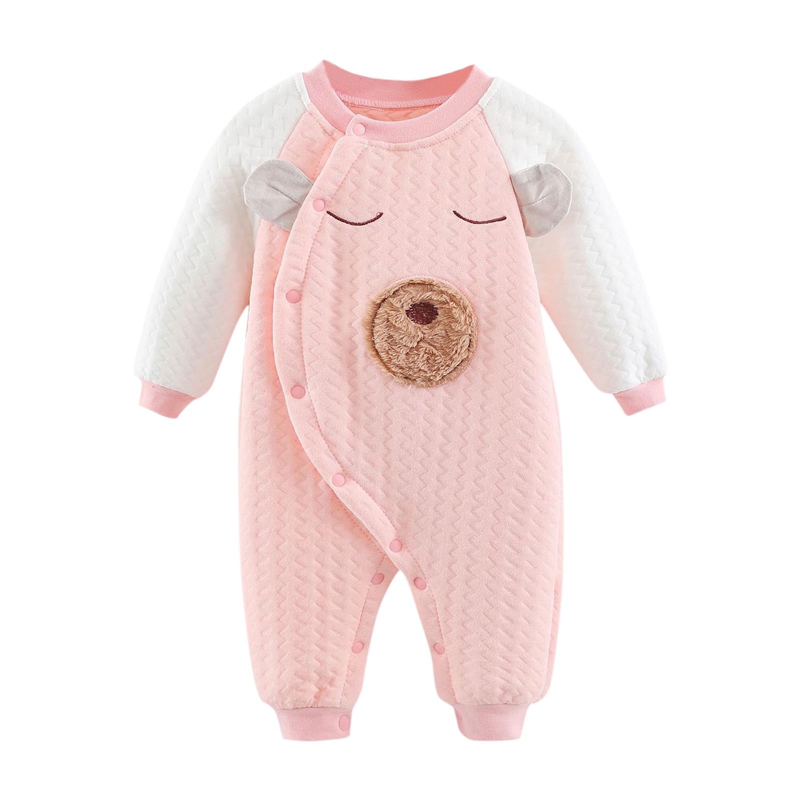 Click here for Wrkekc Infant Wrap-Front Romper Bear Applique Quil... prices