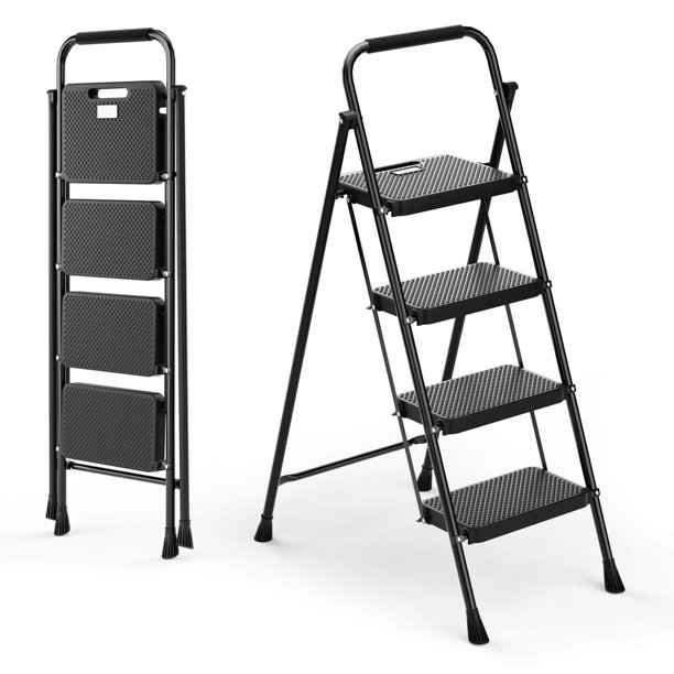 Goplus Folding Step Ladder Portable 4 Step Ladder with Safety Handrails ...