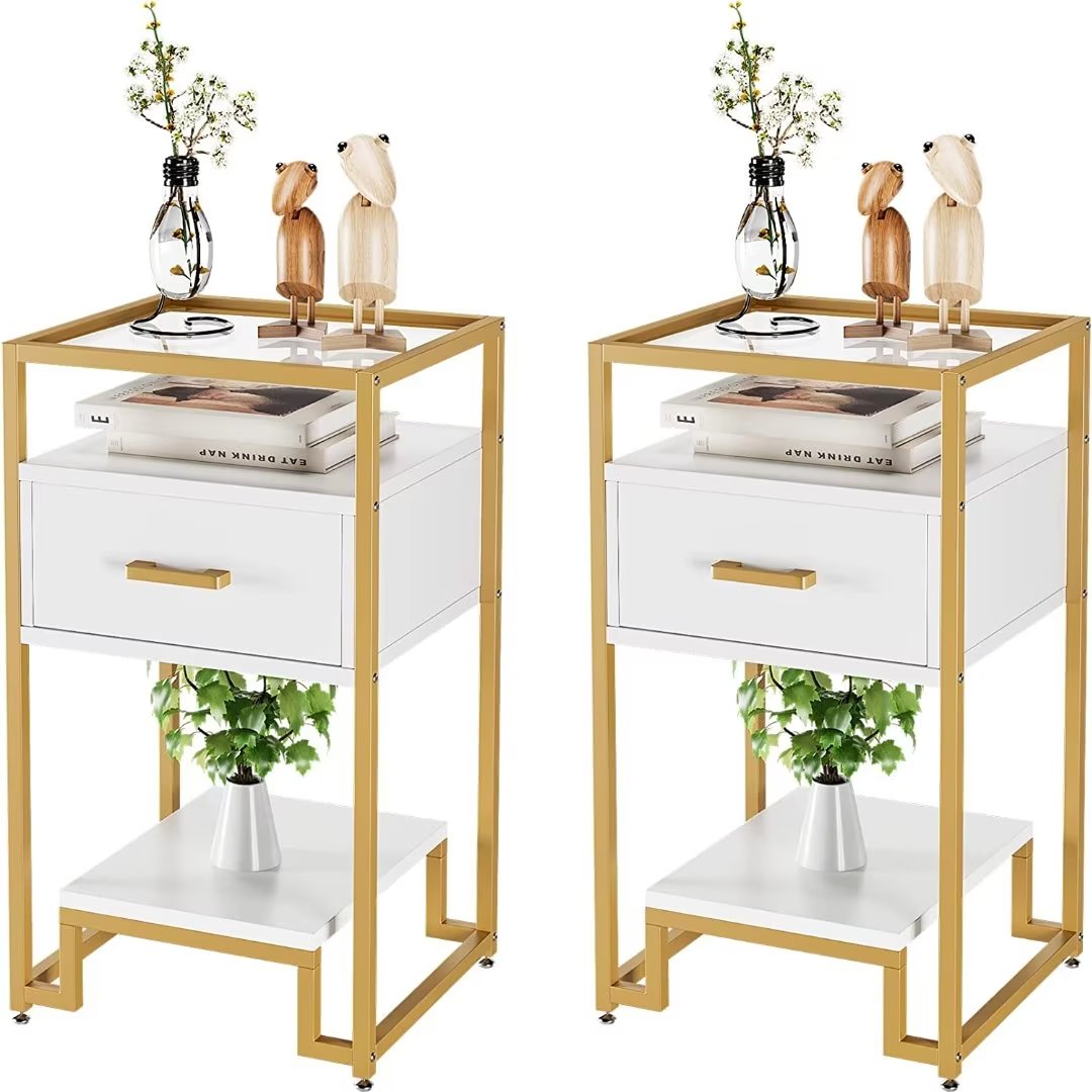 Simzone 2 Pcs Nightstand End Table with Storage Drawer and 3-Tier ...