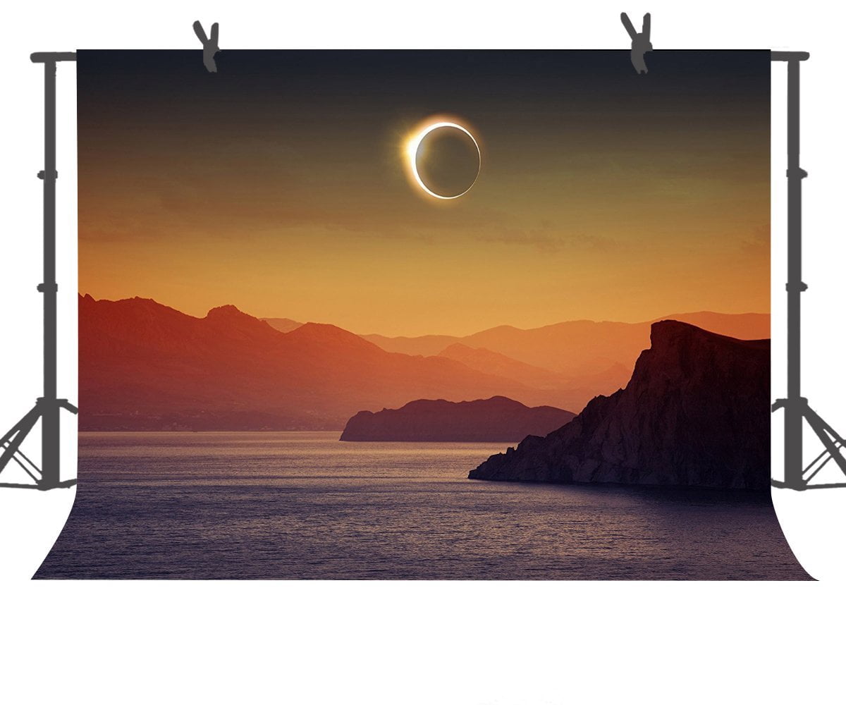 Polyester Fabric Backdrop 7x5ft Sun Moon Mountain and River Photography ...