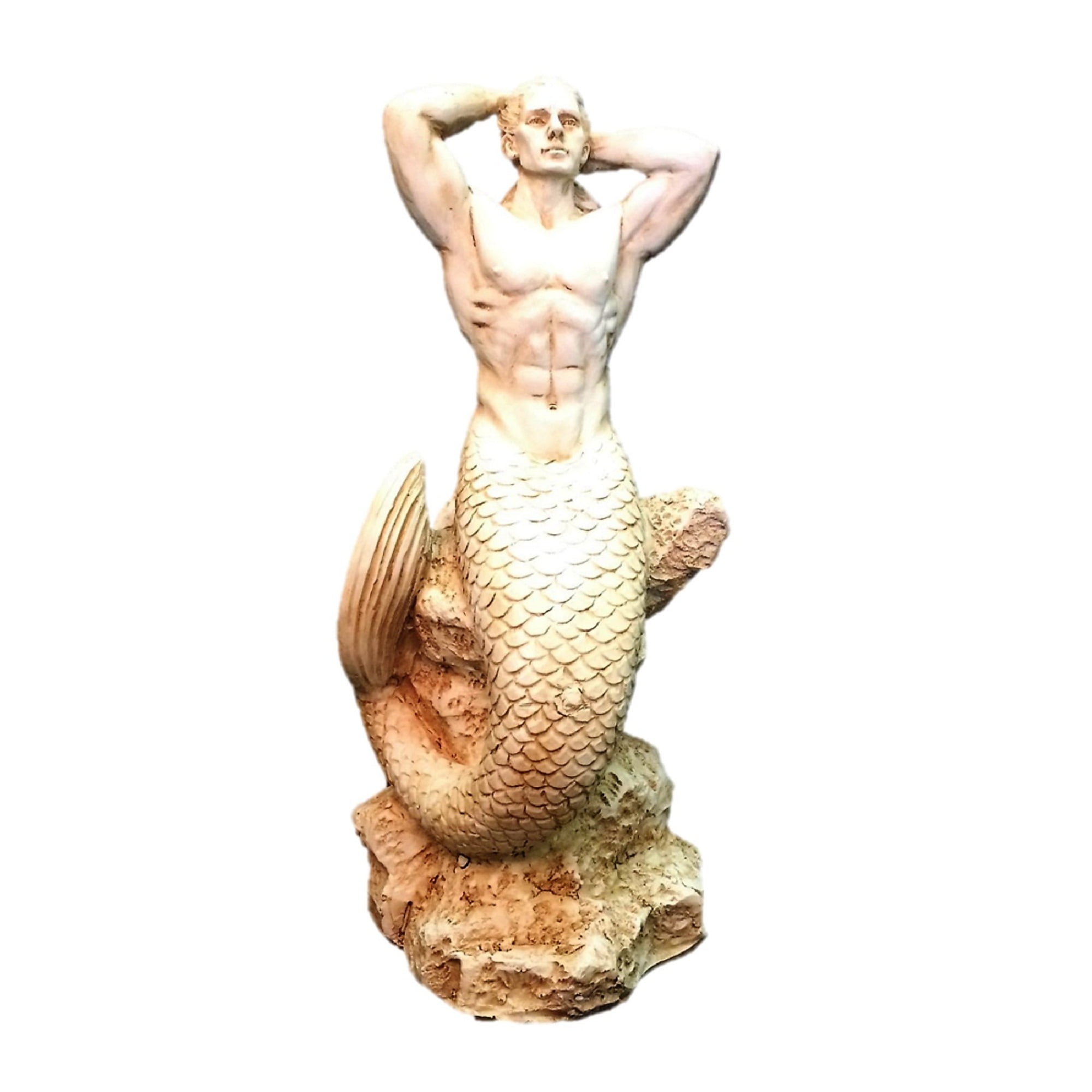 Homestyles 16"H Antique White Sexy Merman Mermaid Sitting on Rock ...