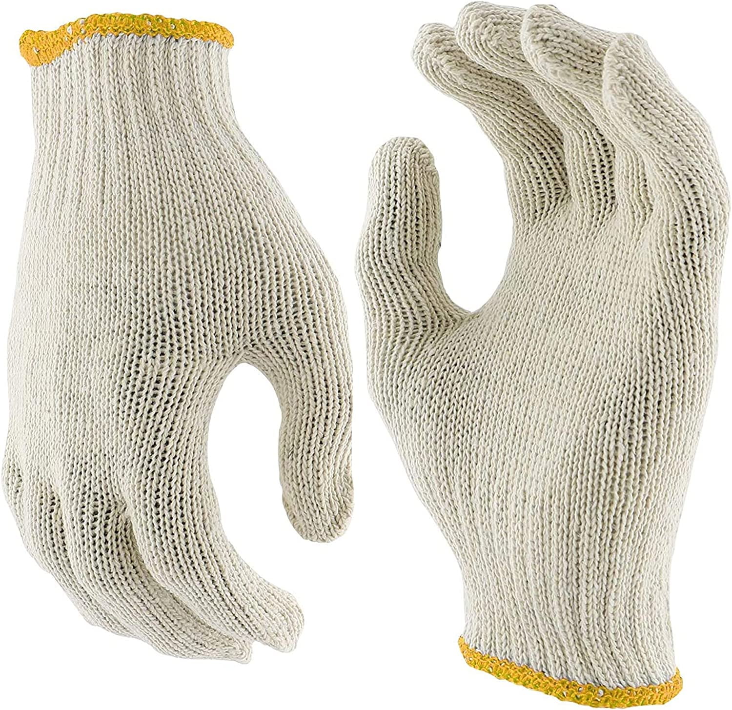 12 Pack Beige String Knit Gloves 10". Washable Glove with Elastic Knit ...