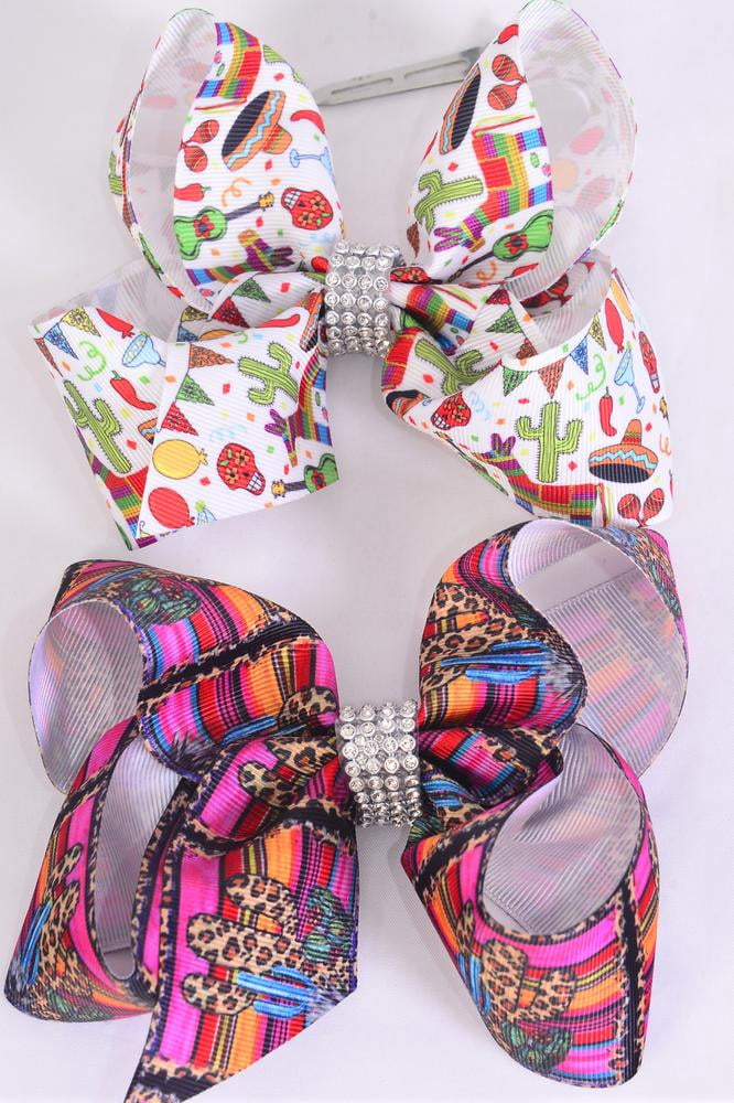Hair Bow Jumbo Serape Fiesta Leopard Cactus Mix Grosgrain Bow-tie/DZ ...