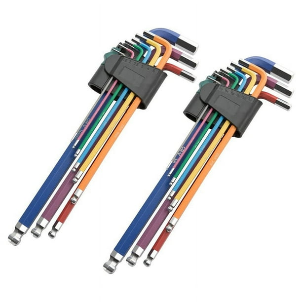 18-Piece Hex Key Set, Extra Long Arm Ball End Hex Key Set, with Foldable Holders, 1/16-3/8In and ...