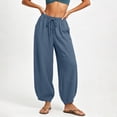 Asgosdo Cotton Pants for Women Drawstring High Elastic Waisted Wide Leg ...