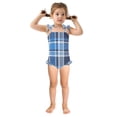 Blue Checkered Pattern Girls' One-Piece Swimsuit Bowknot Tie Shoulder ...