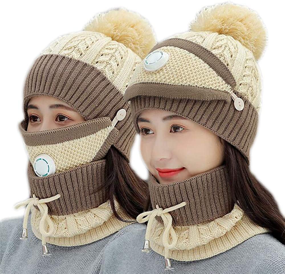 Sinhoon Fleece Lined Womens Beanie Knit Hat, Winter Scarf Mask Set ...