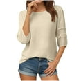 Giftesty Women's New Style Solid Color Round Neck 3/4 Sleeve Pleated ...