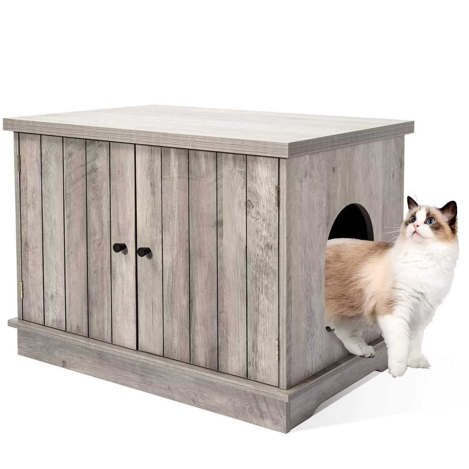 Grey Cat Litter Box Enclosure, Cat Litter Box Furniture Hidden with ...