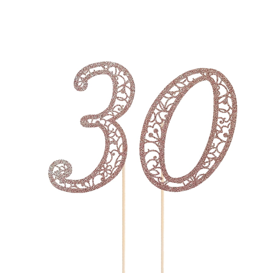 30 Cake Topper 30th Birthday Theme Glitter Rose Gold - Walmart.com