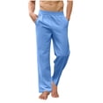 BRGZLK Linen Cotton Casual Pants For Men Multiple Pockets Elastic Waist ...