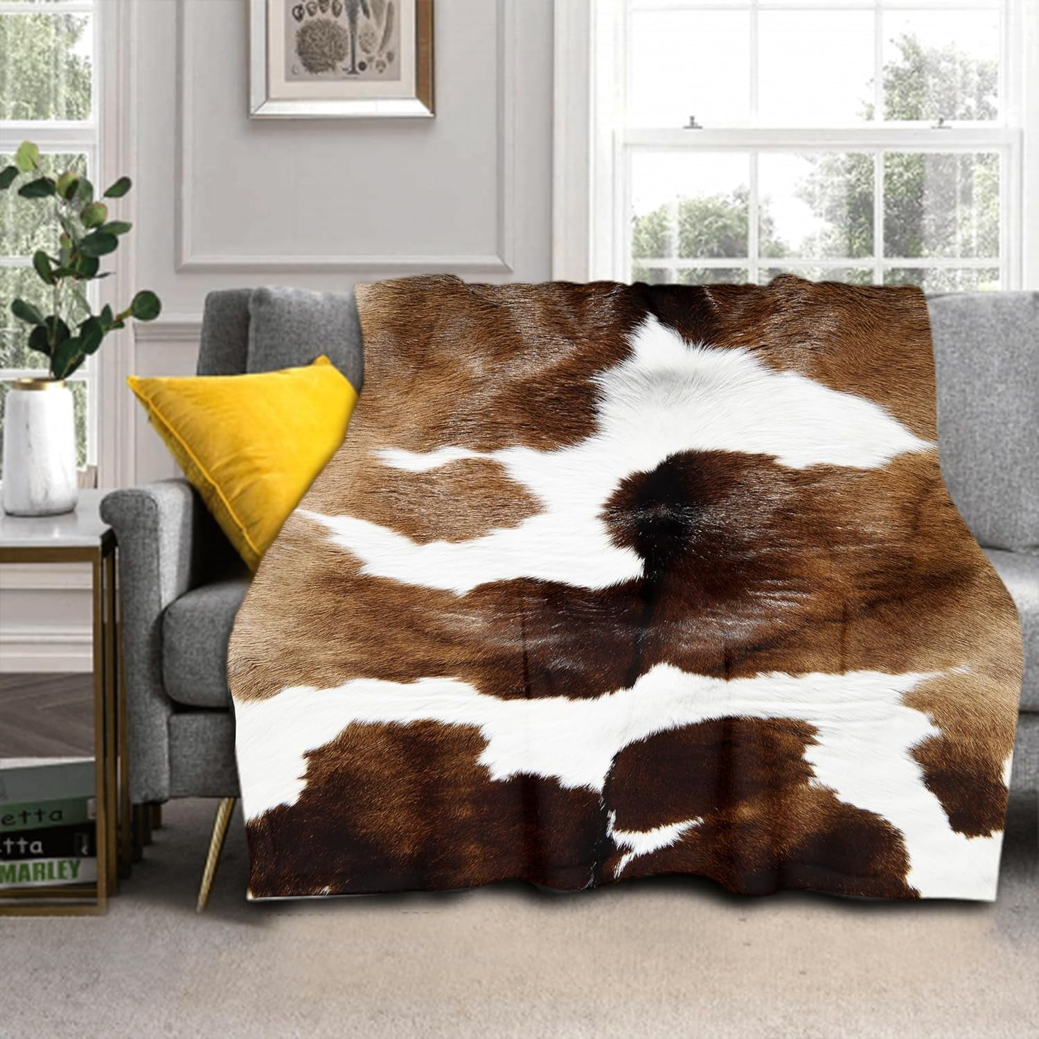 Click here for Aocisuki Brown Cow Print Throw Blanket Cowhide Lig... prices