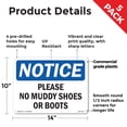 Please No Muddy Shoes Or Boots OSHA Notice Rigid Plastic Sign 14 Inch x ...