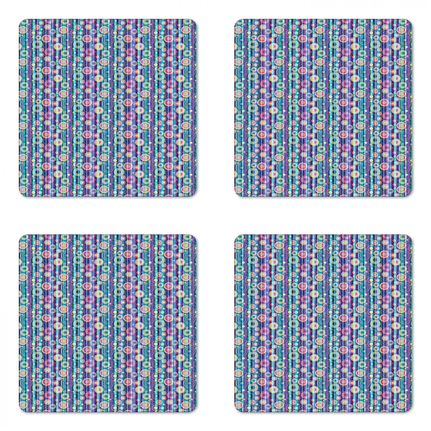 Abstract Coaster Set of 4, Vibrant Colored Composition with Vertical ...