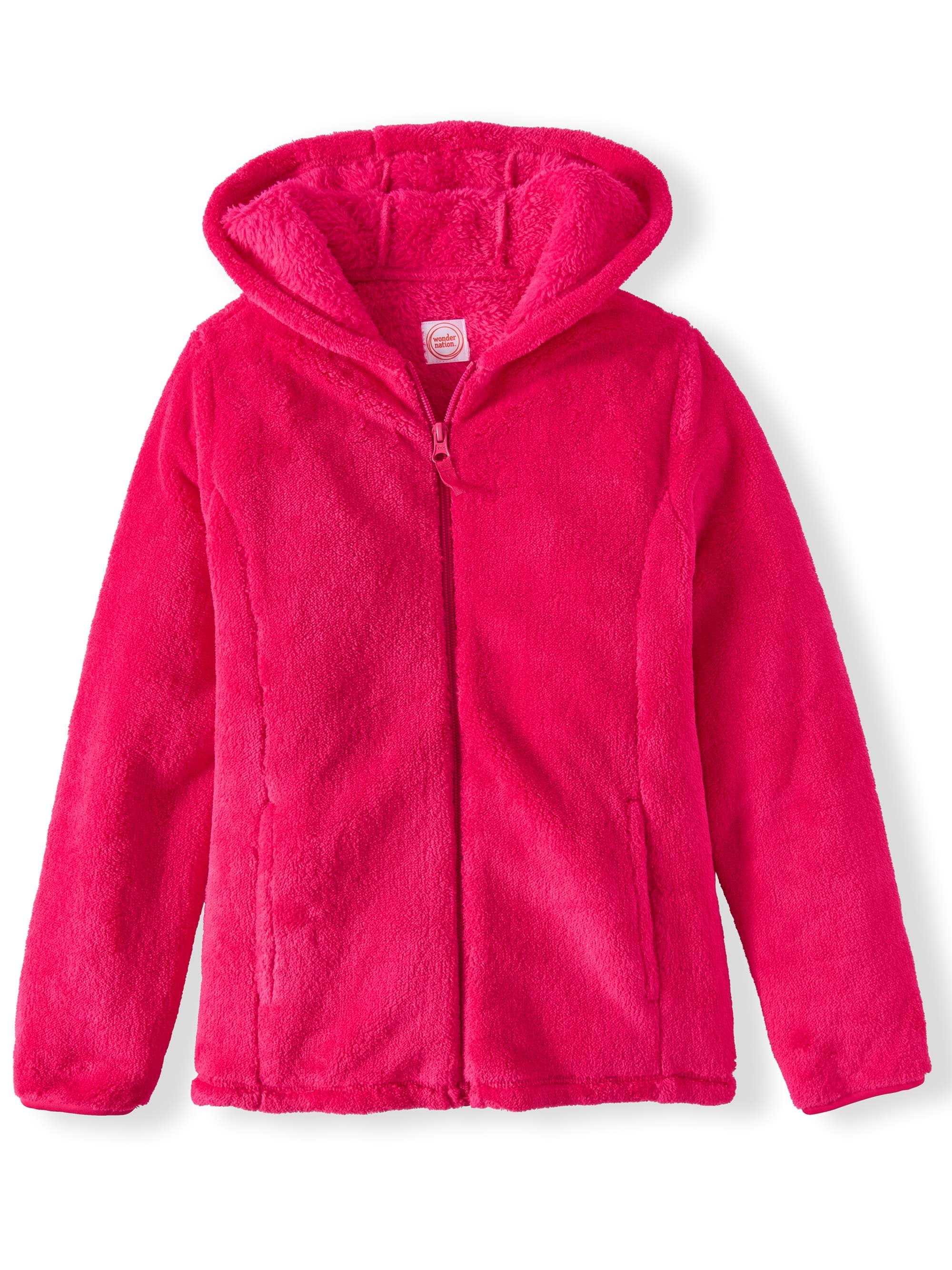 Wonder Nation Girls' Plush Zip Jacket with Hood (Little Girls & Big ...