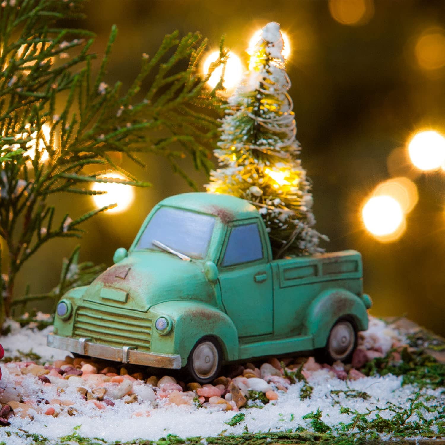 Christmas Truck with LED Light Up Tree Table Decor Miniature Holiday ...