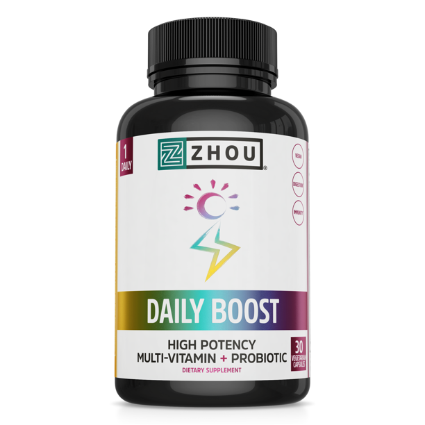Zhou Nutrition Daily Boost Multivitamin with Probiotic | Vegan | Gluten ...