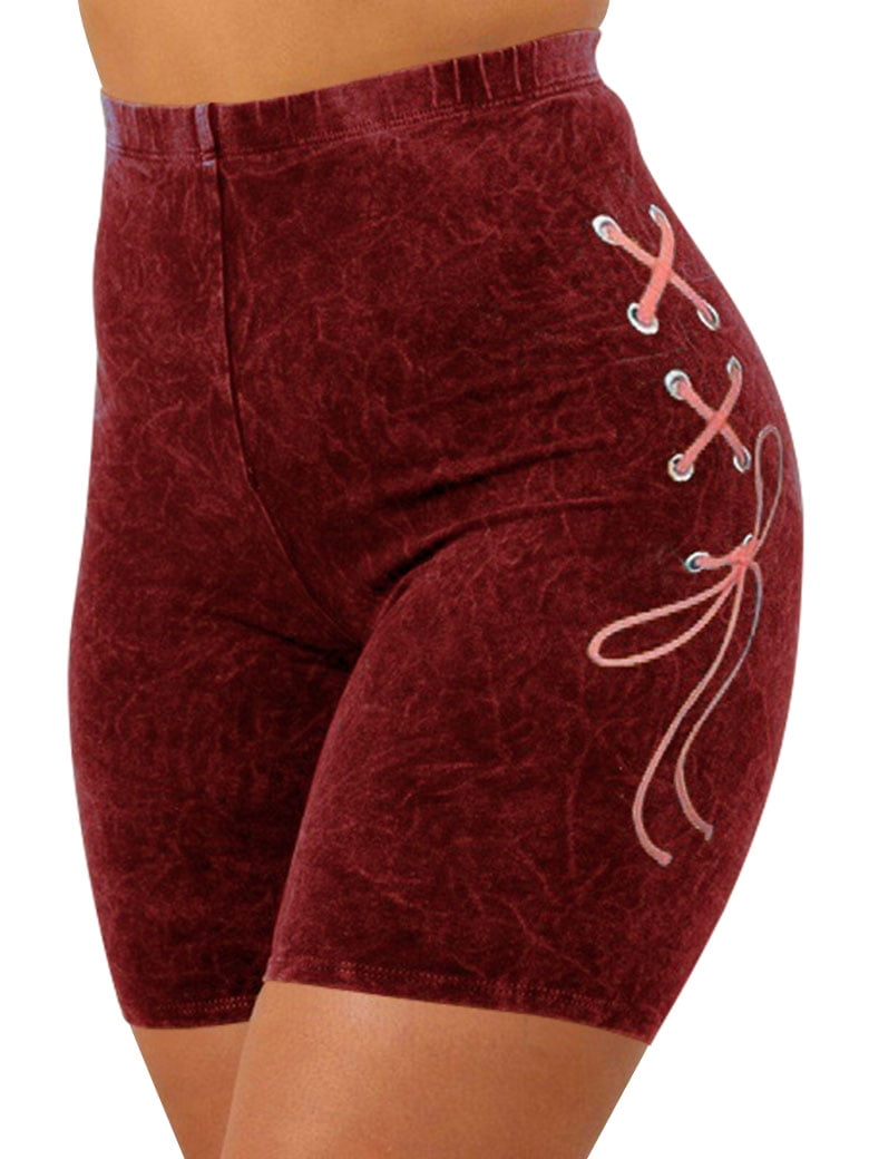 TWZH Women Imitated Denim Print High Waist Lace Up Workout Yoga Bodycon ...