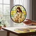 Stained Glass Jesus Holding Lamb Suncatcher, Good Shepherd Round Window ...