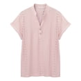 Elegant Courtly Lattice Neck Short Sleeve Loose Button Down Blouse Top ...