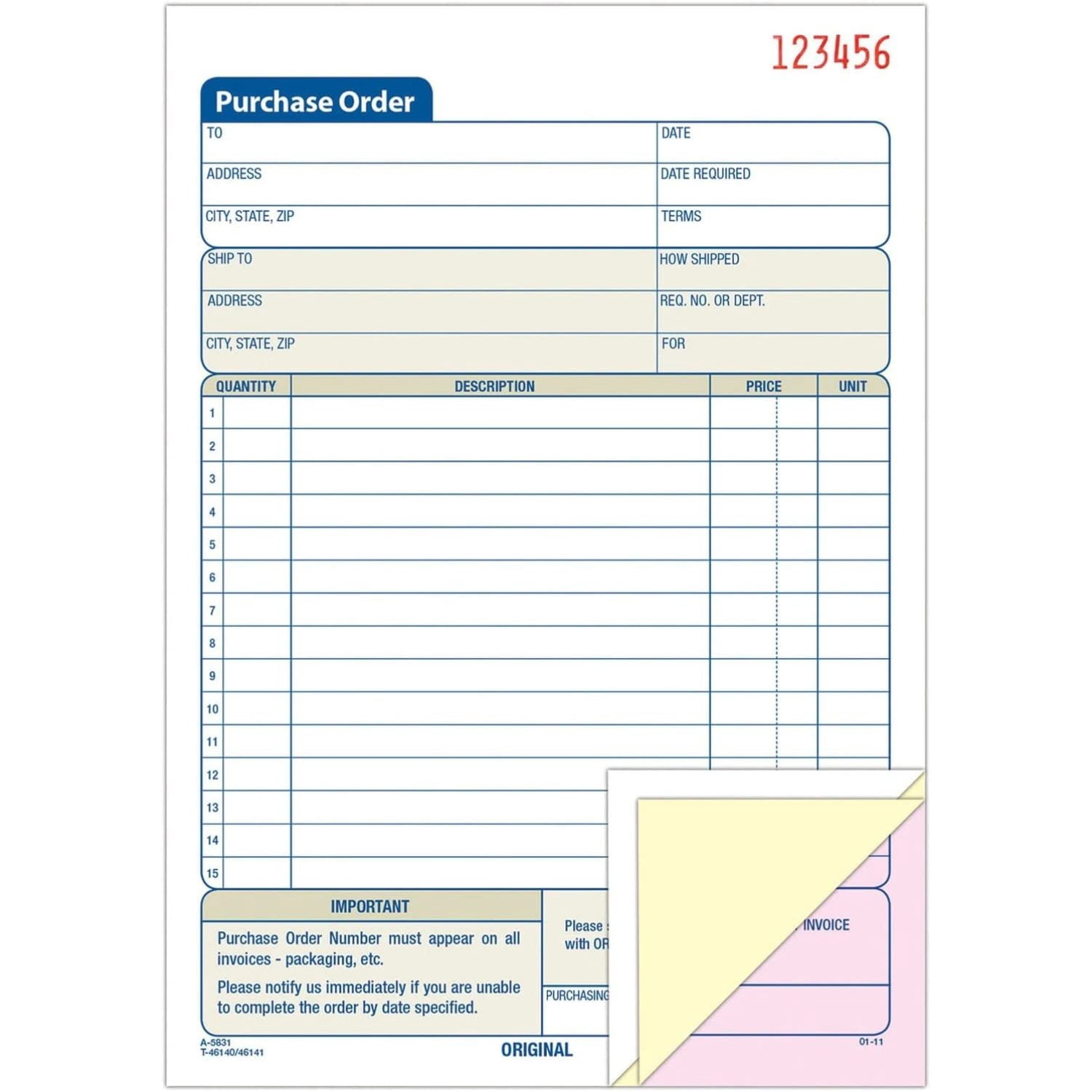 CintBllTer ABFTC5831 Purchase Order Form - Walmart.com