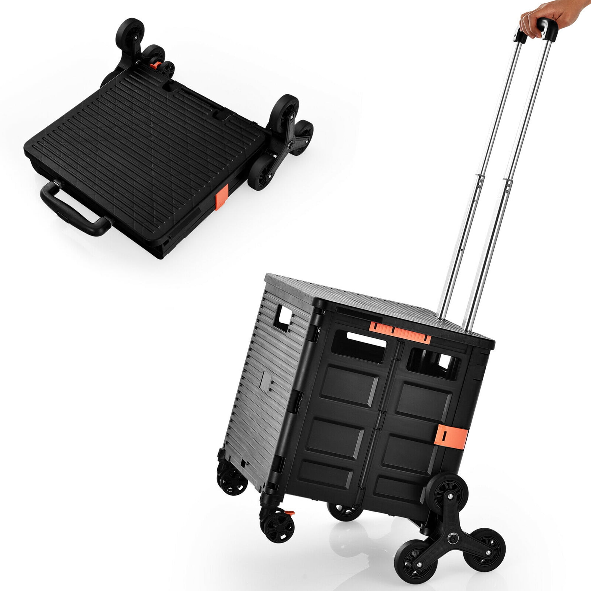 Gymax Foldable Utility Cart Telescoping Handle Trolley Travel Shopping ...