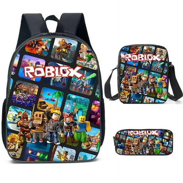 Roblox Backpack Black School Bag Anime School Bag Three-piece Backpack ...