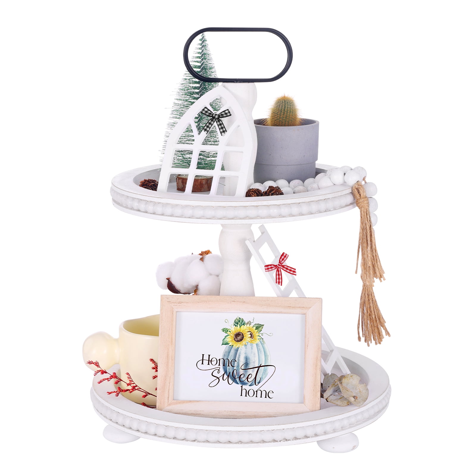 Urban Deco Modern Farmhouse Wooden Decorative Two Tiered Round Trays ...