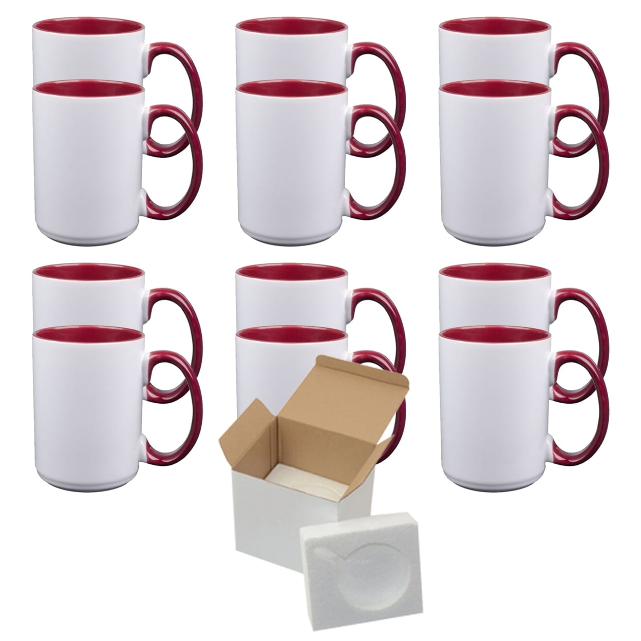 Mugsie 12 Pcs 15OZ El Grande Dark Red Inside & Handle Sublimation Mugs ...