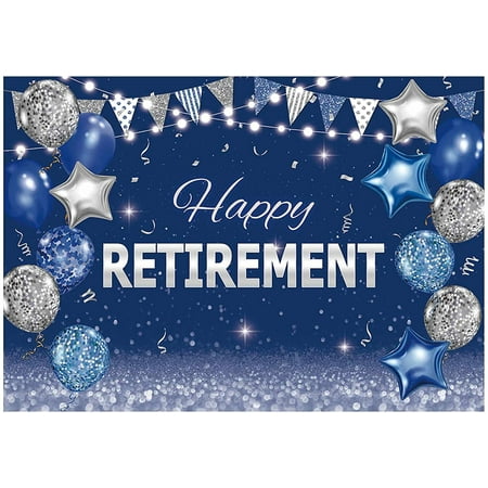 7x5ft Happy Retirement Party Backdrop Blue and Silver Congrats Retire ...
