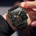 OLEVS Square Watches for Men Black Leather Chronograph Analog Quartz ...