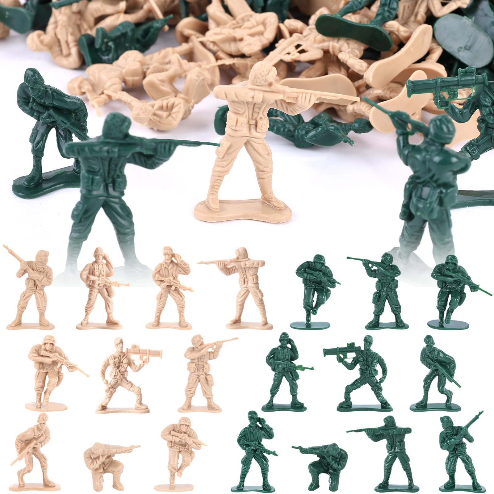 Toy Soldiers Shindel Army Men 100 unidades, verde y amarillo, 10 poses ...
