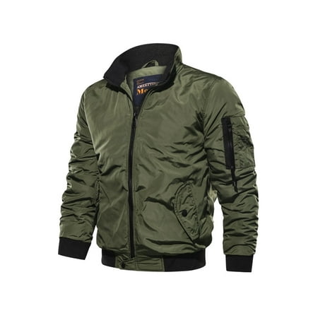Mens Bomber Jacket Zip Arm Pockets Casual Coat Warm Winter Tops Outwear ...