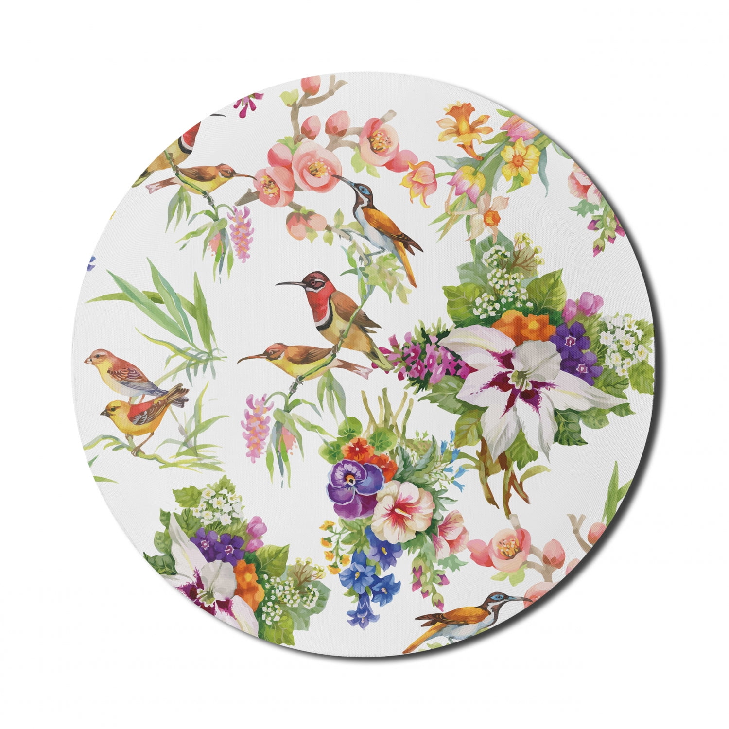 Floral Mouse Pad for Computers, Watercolor Wild Exotic Mockingbirds and ...
