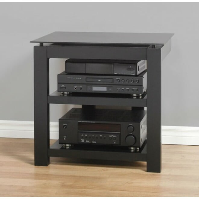 26 Inch Flat Screen Low Profile TV Stand - Black Glass and Black Satin ...