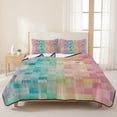 68x98in Quilt Bedding Set, Spring Colorful Plaid on Linen Texture ...