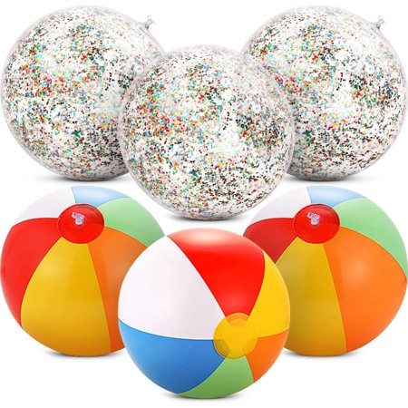 6 Pieces Inflatable Beach Ball Set, Includes 3 Rainbow Beach Balls, 3 ...