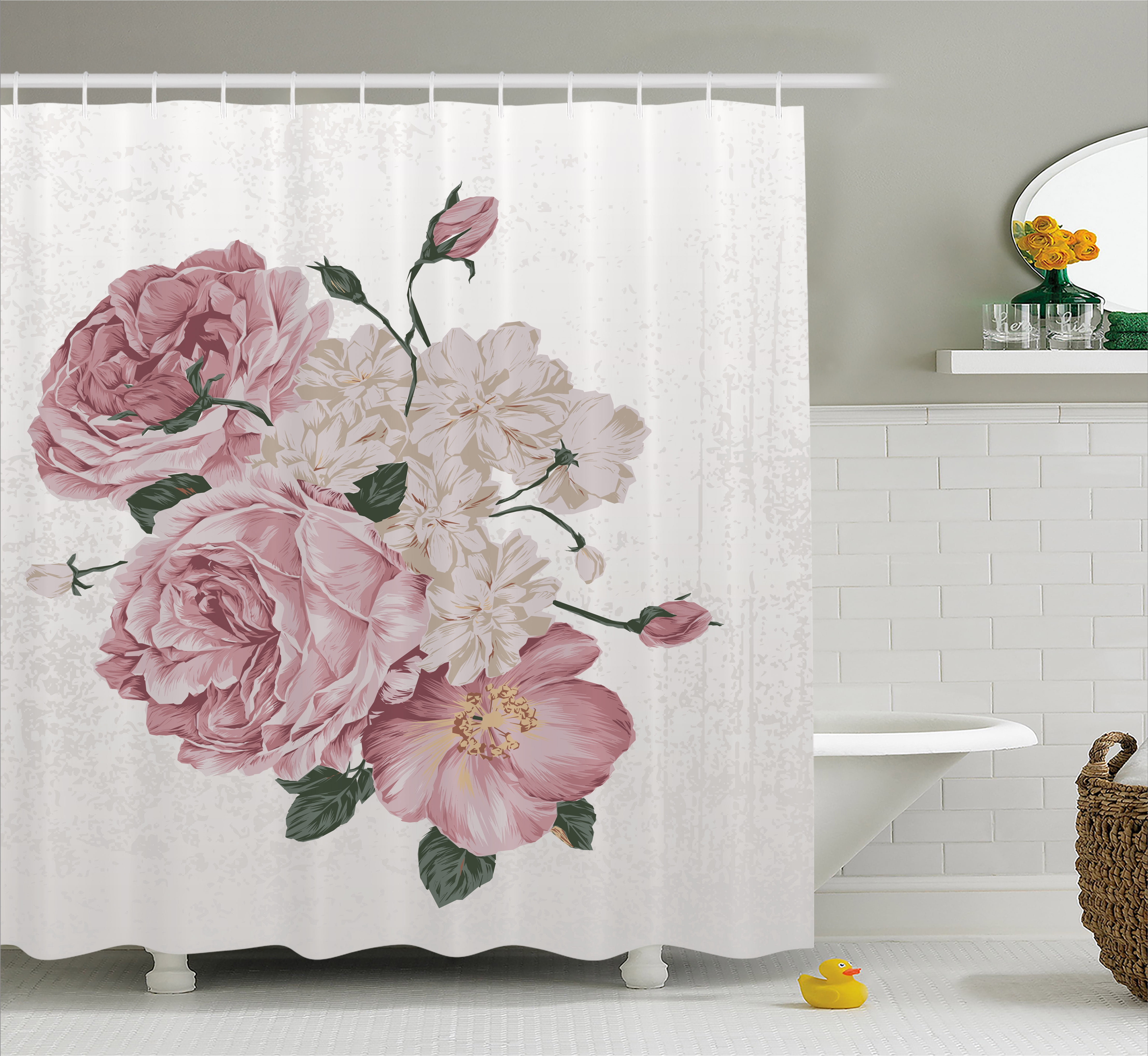 Rose Shower Curtain Old Vintage Roses Corsage On Grunge Background