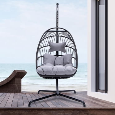 NICESOUL Outdoor Patio Lounge Chair Boho Stationary Wicker Yellow Egg ...