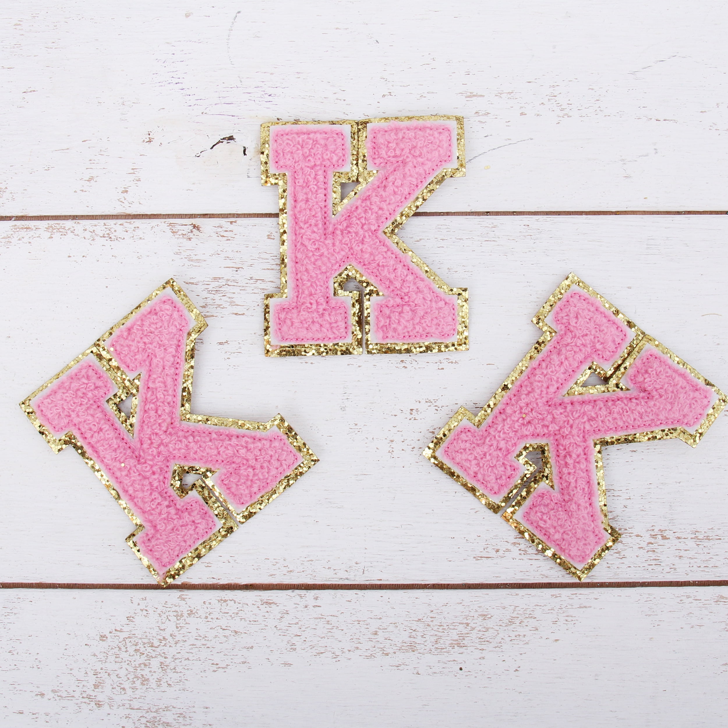 3 Pack Chenille Iron On Glitter Varsity Letter "K" Patches - Pink ...