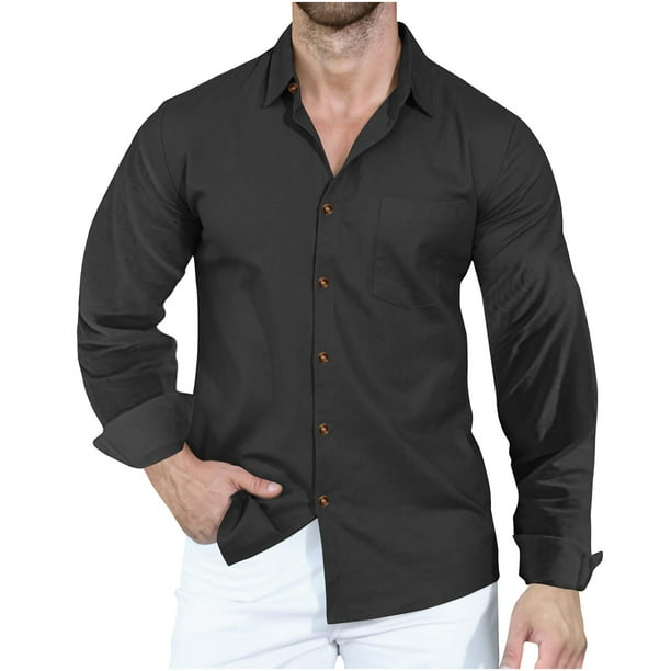 zanvin Men's Linen Shirt Long Sleeve Beach Button Up Shirt Casual Shirt ...