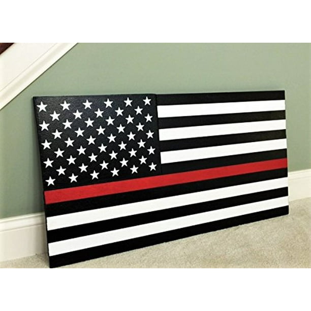 Vintage 36" x 19" Large Hand-Crafted Thin Red Line Firemen Firefighter ...