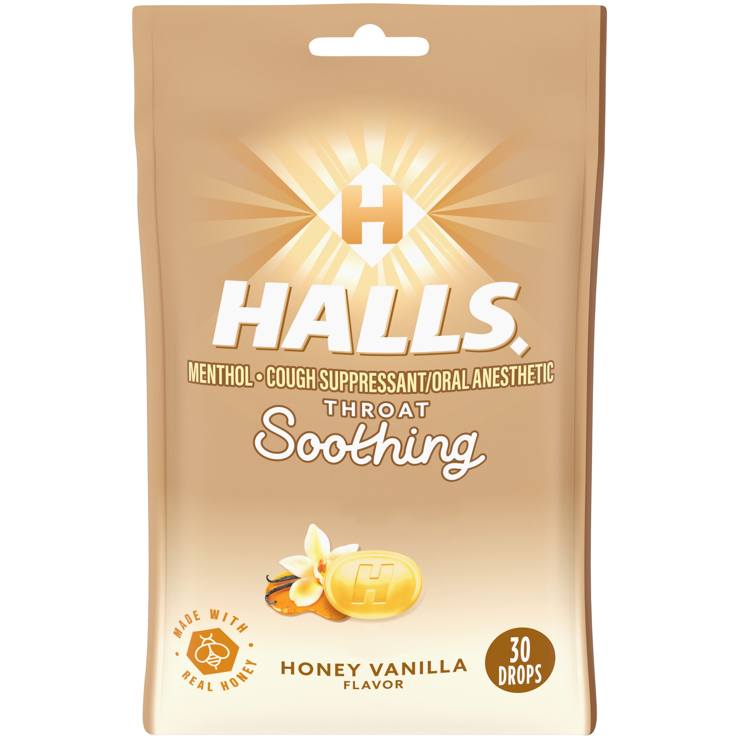 HALLS Throat Soothing Honey Vanilla Cough Drops 30 Drops Walmart HALLS Throat Soothing Honey Vanilla Cough Drops 30 Drops Walmart
