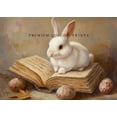 Easter Bunny Reading Book Wall Art Poster Print – Vintage White Rabbit ...