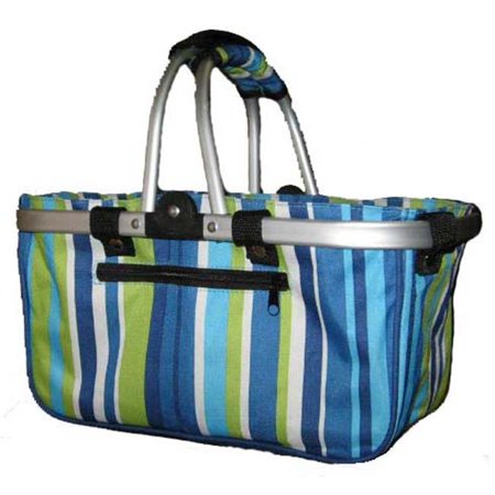 JanetBasket Blue Stripes Large Aluminum Frame Basket, 18" x 10" x 9.5 ...