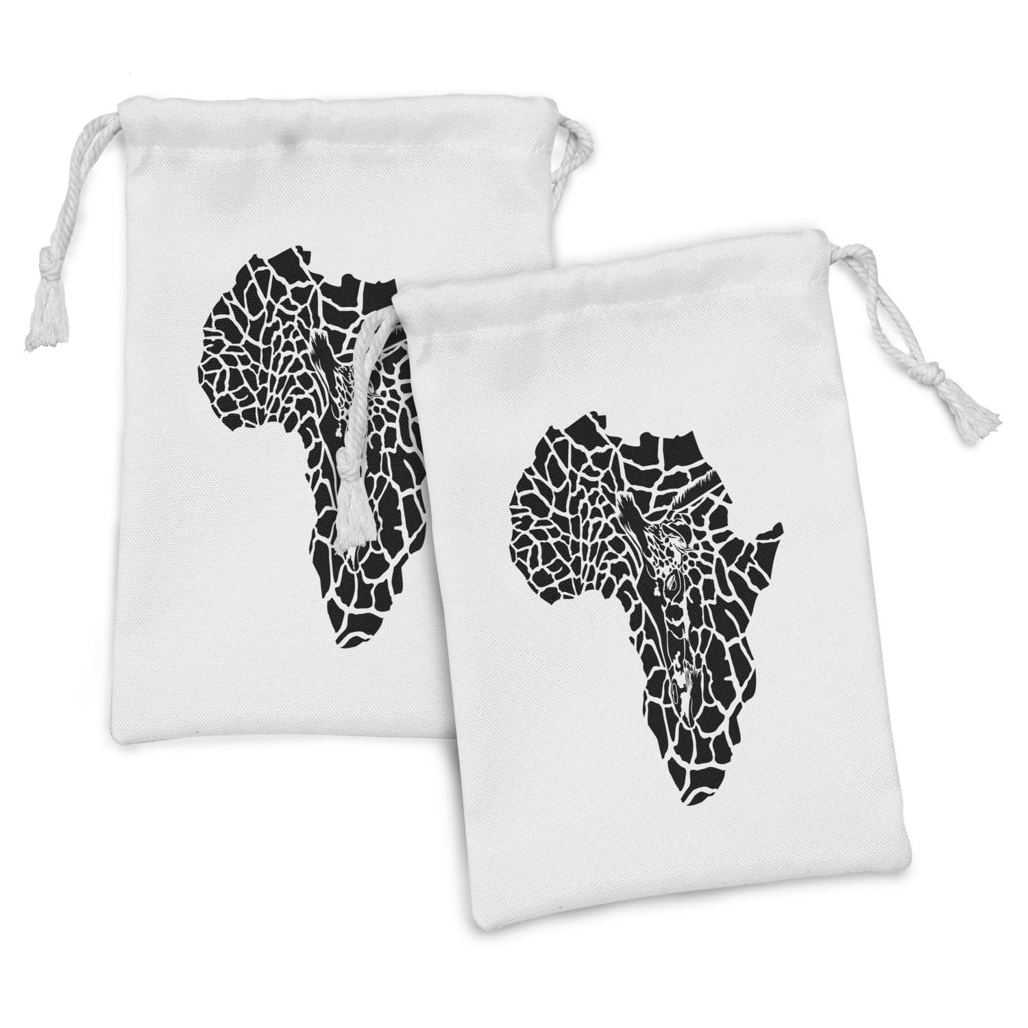 Safari Fabric Pouch Set of 2, Illustration of Continent Map as Animal ...